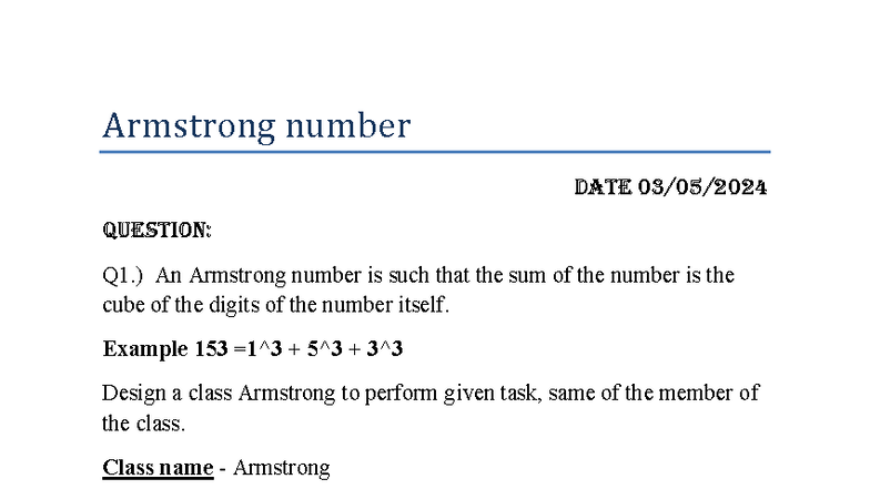 Armstrong & Bouncy Number Class Implementation - CS101 - Studocu