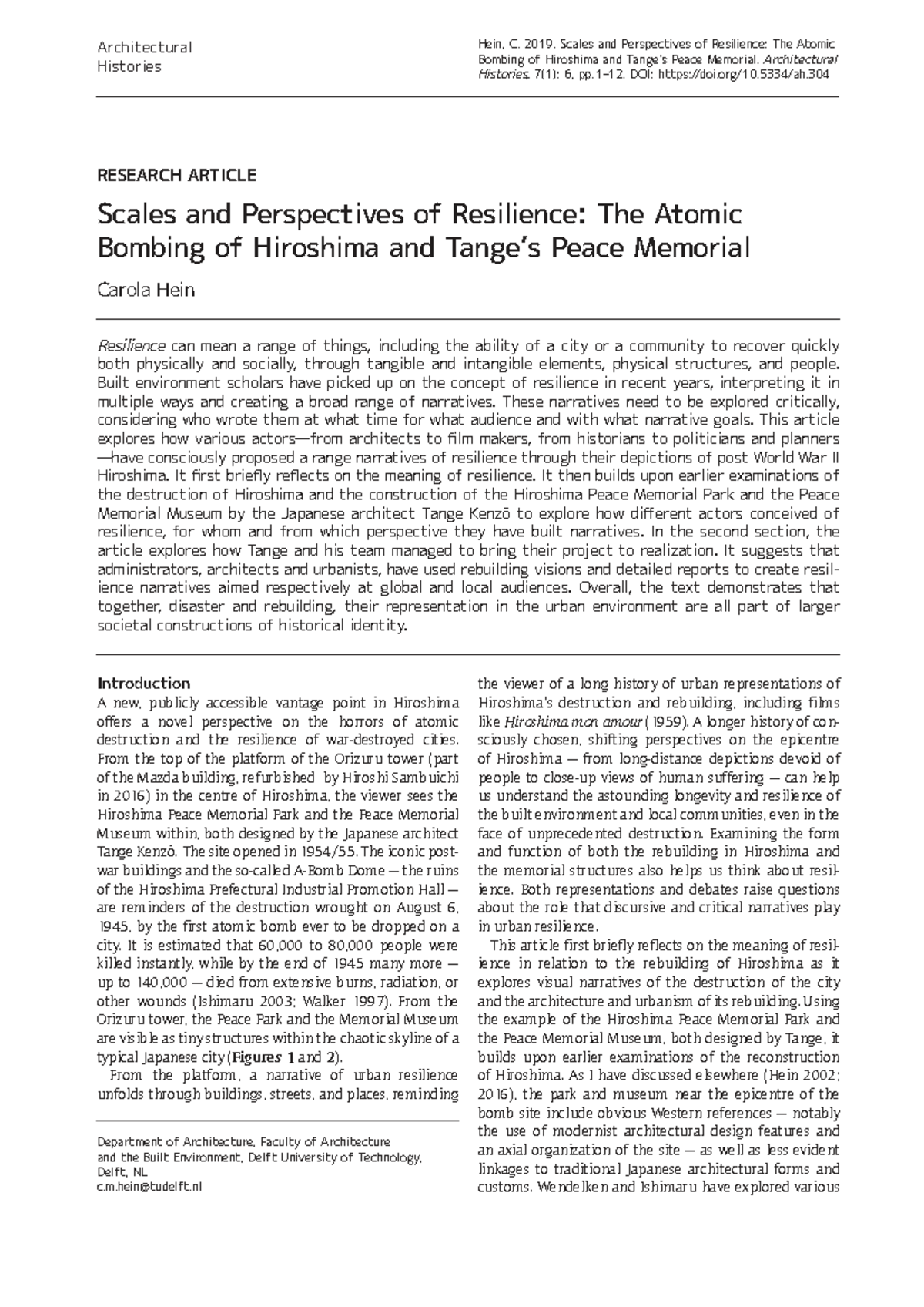 Resilience Narratives: Hiroshima's Reconstruction and Peace Memorial ...