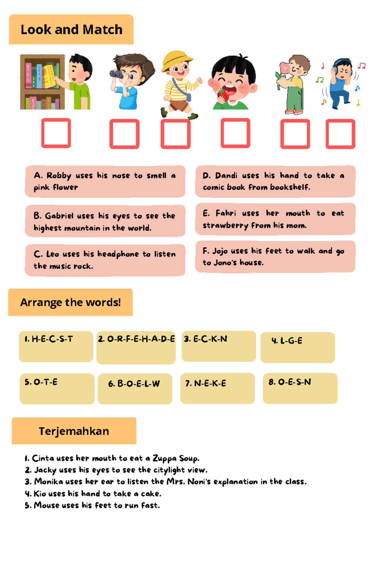 Activity: Look and Match - Using Senses and Actions - Studocu