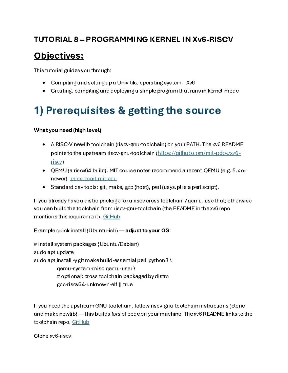 Tutorial 8: Programming Kernel in Xv6 - Setup & Implementation Guide - Studocu