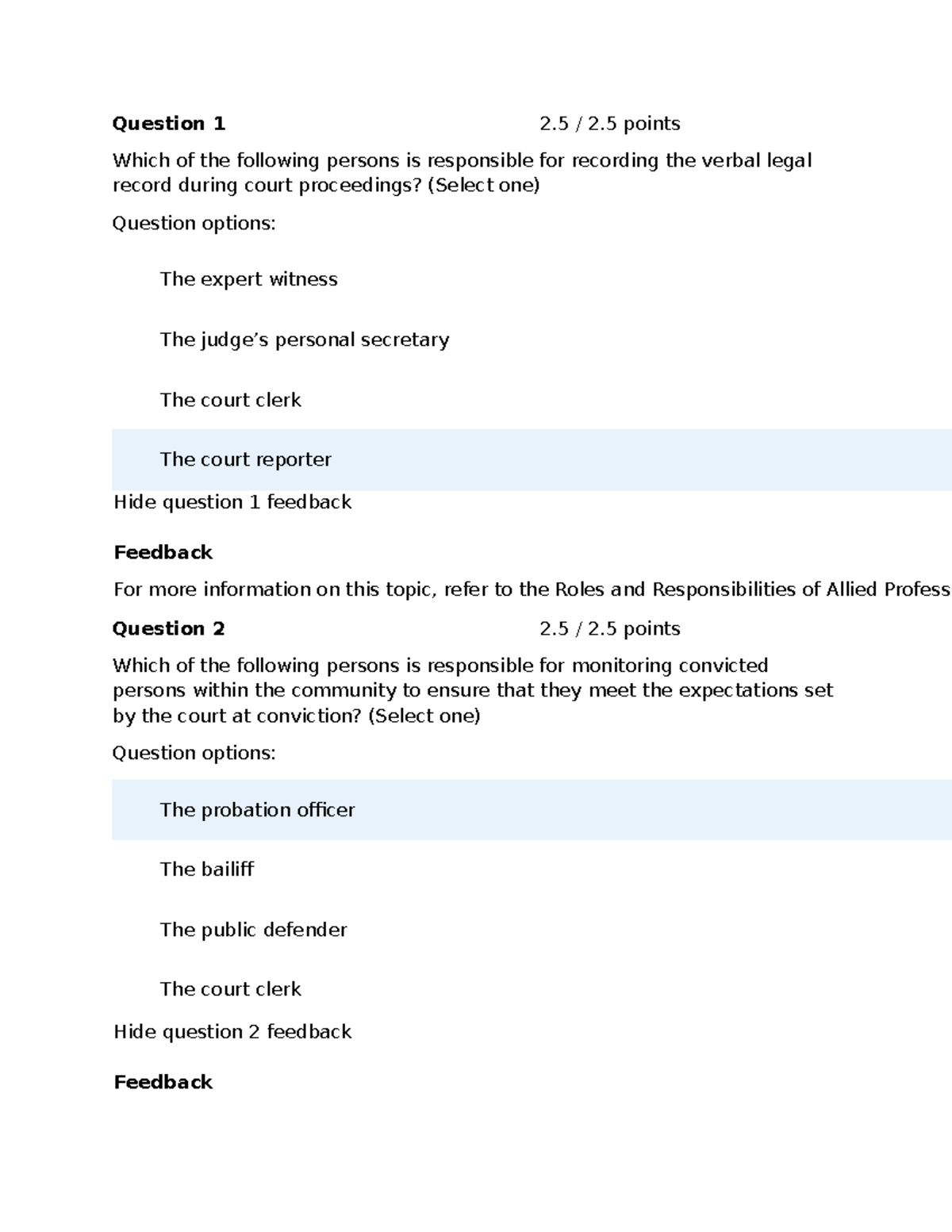 CJ 207 Module Three Quiz: Roles in Court Proceedings - Studocu
