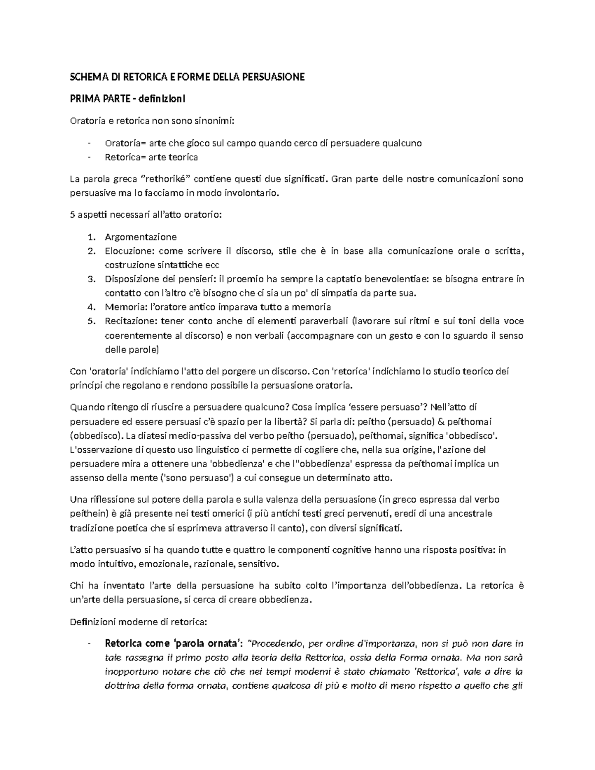 Schema DI Retorica E Forme Della Persuasione - SCHEMA DI RETORICA E ...