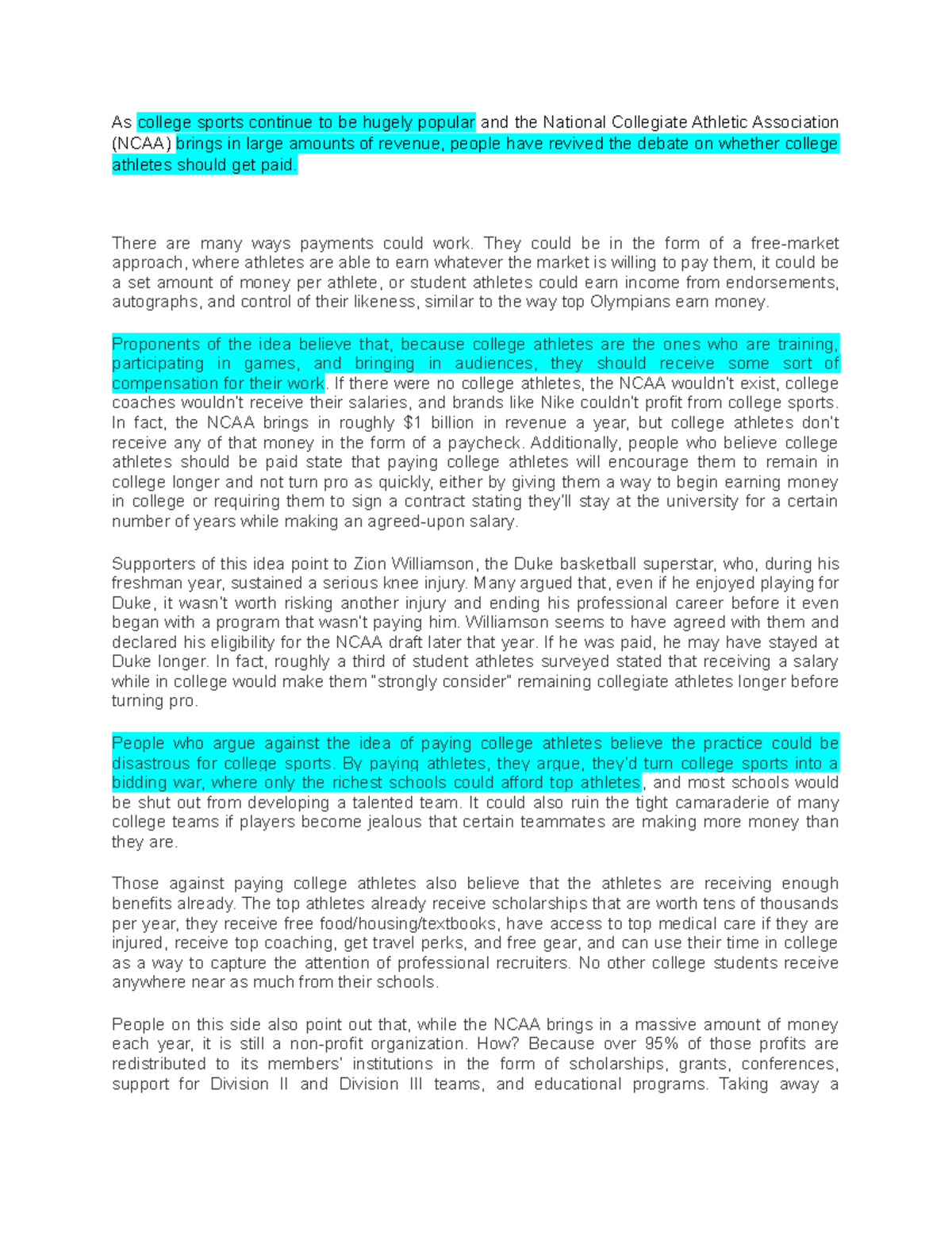 Argumentative Article 3: Should College Athletes Be Paid? - Studocu