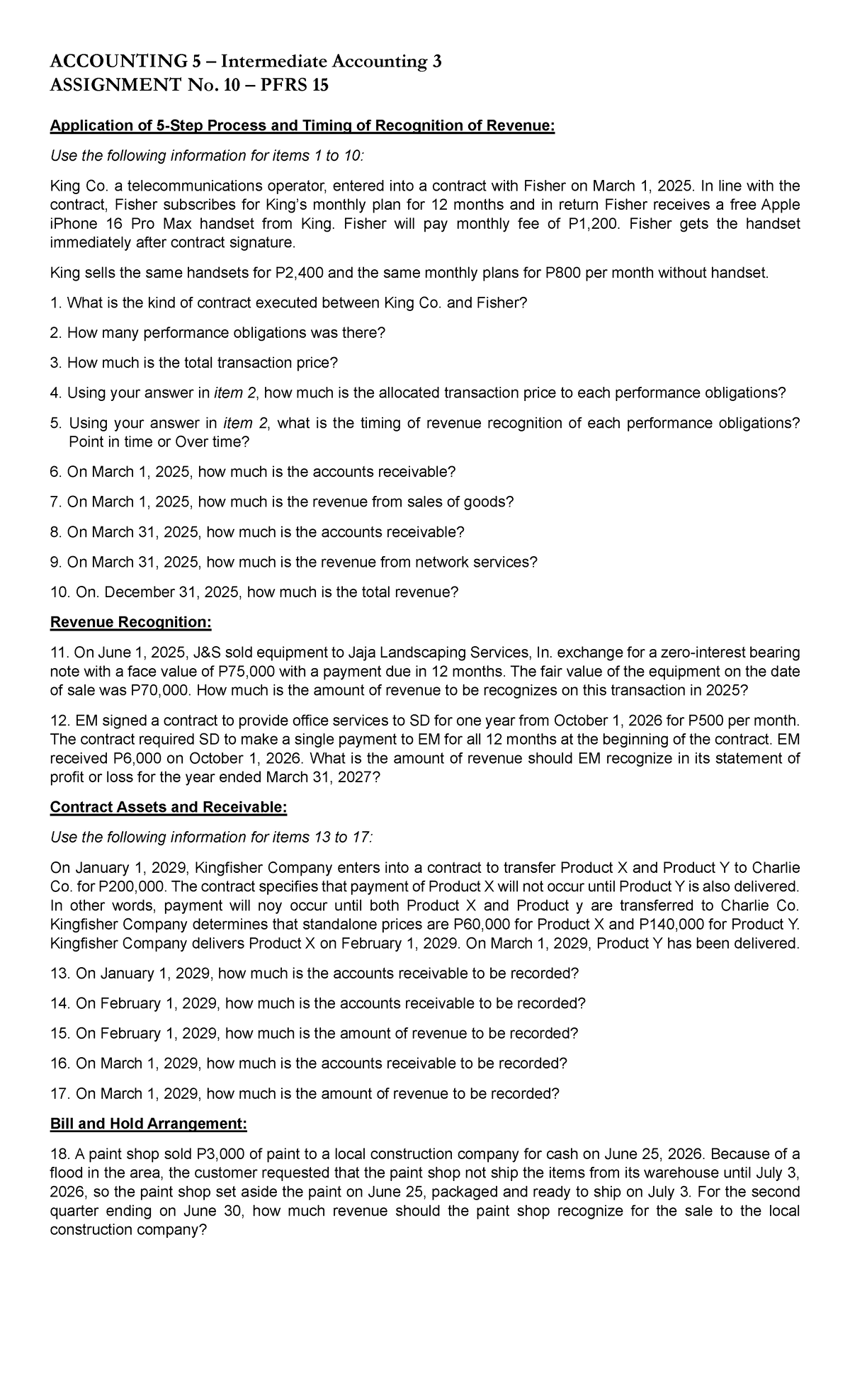 a5 practice set - ACCOUNTING 5 – Intermediate Accounting 3 ASSIGNMENT ...