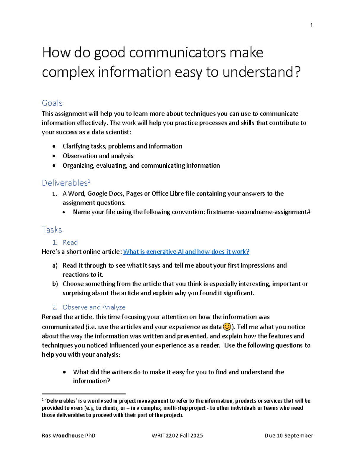 WRIT2202 Assignment 1: Communicating Complex Info Effectively - Studocu