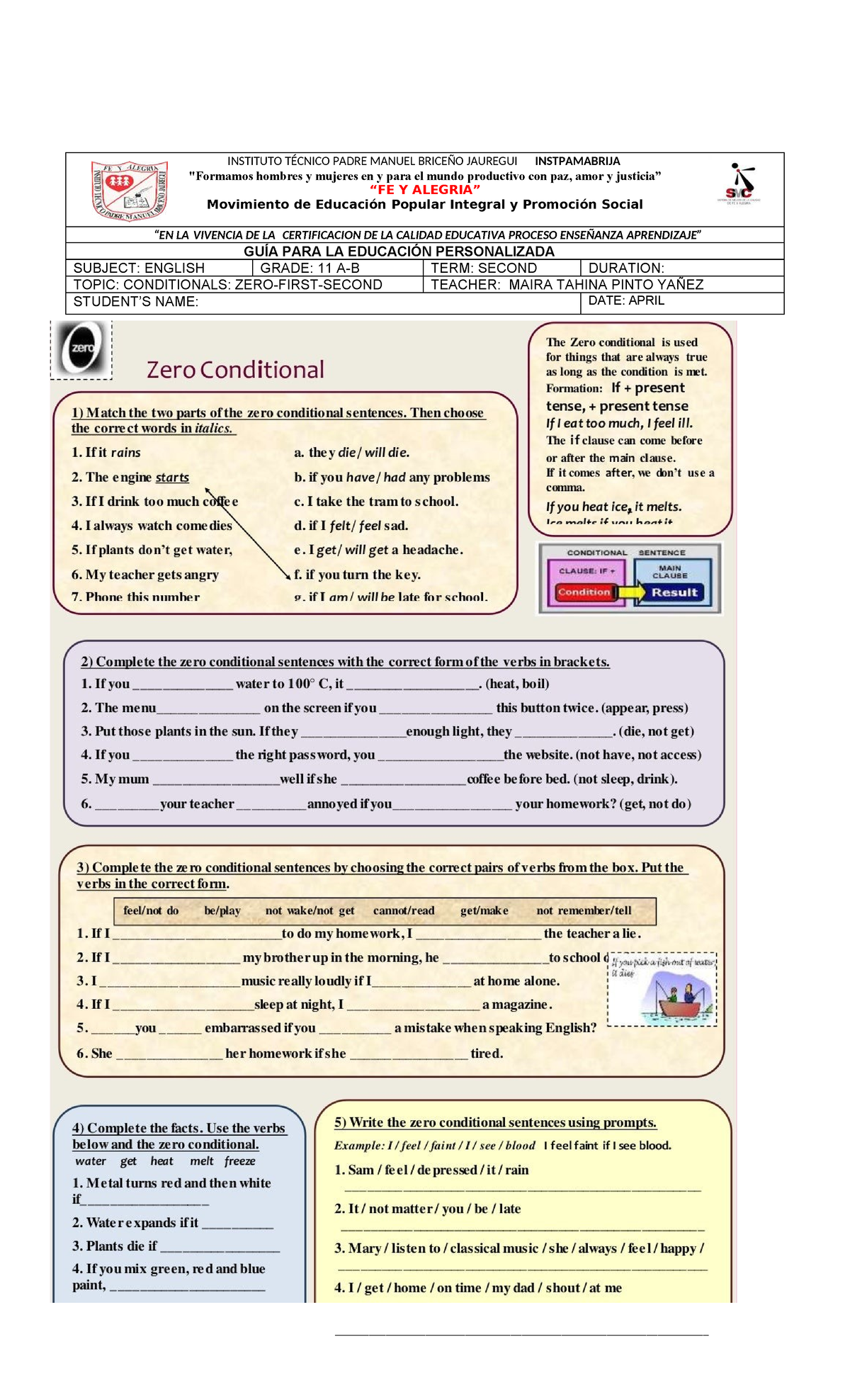 Conditionals - Práctica: Guía para el Inglés, Grado 11, Segundo Termino ...