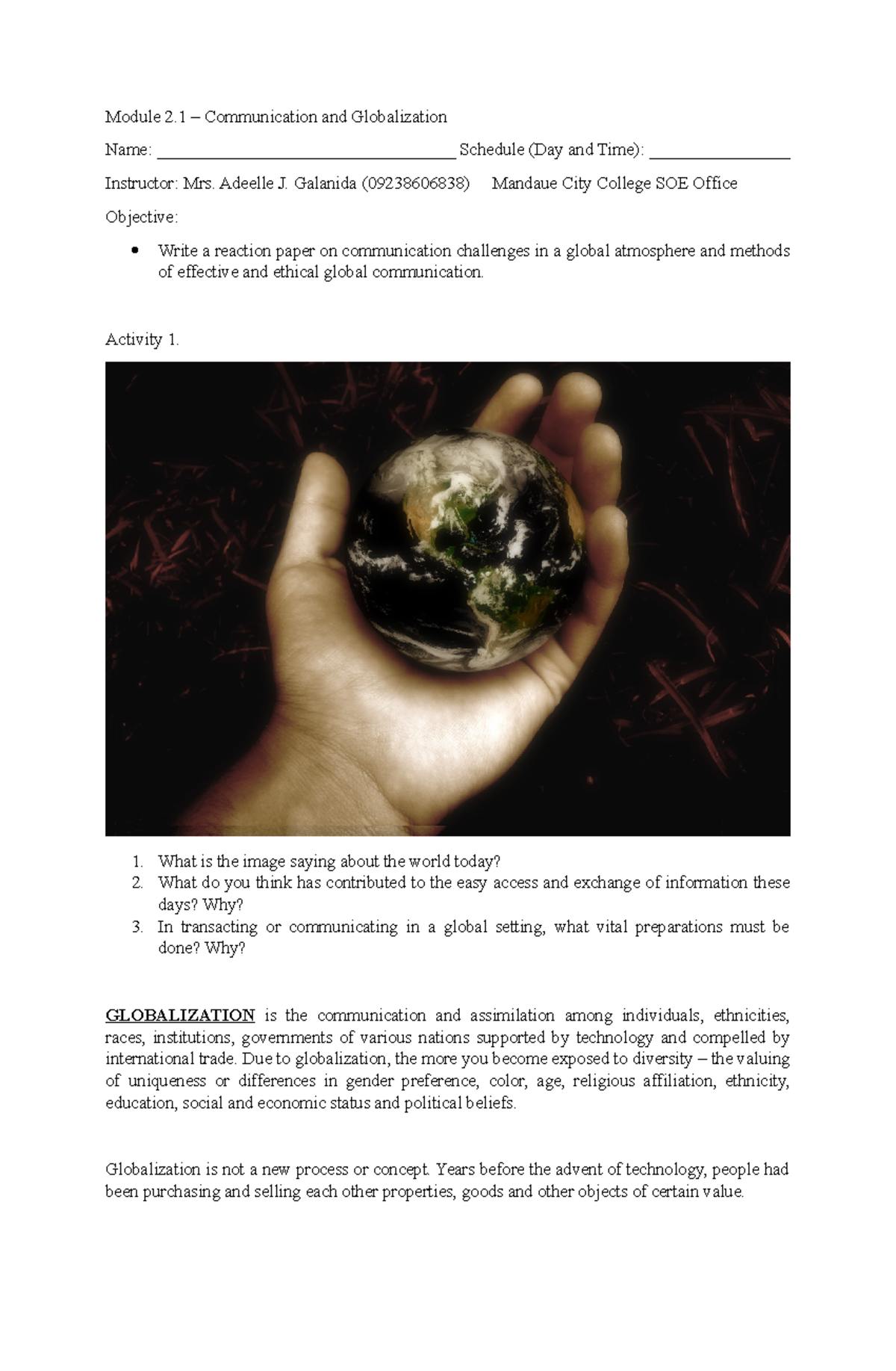 Communication Challenges in Globalization - ENGL 101 Module 2.1 - Studocu