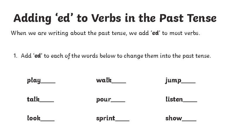Regular Ed Past Tense Worksheet 1: Adding to Verbs - Studocu