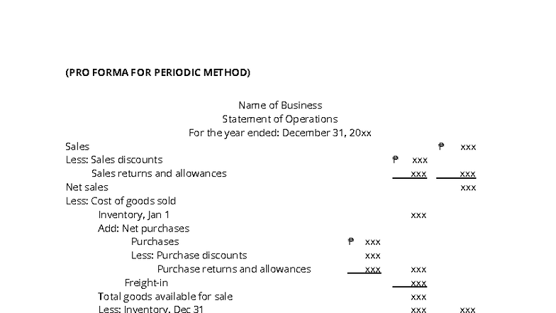 PRO Forma for Periodic Method: Statement of Operations - Studocu
