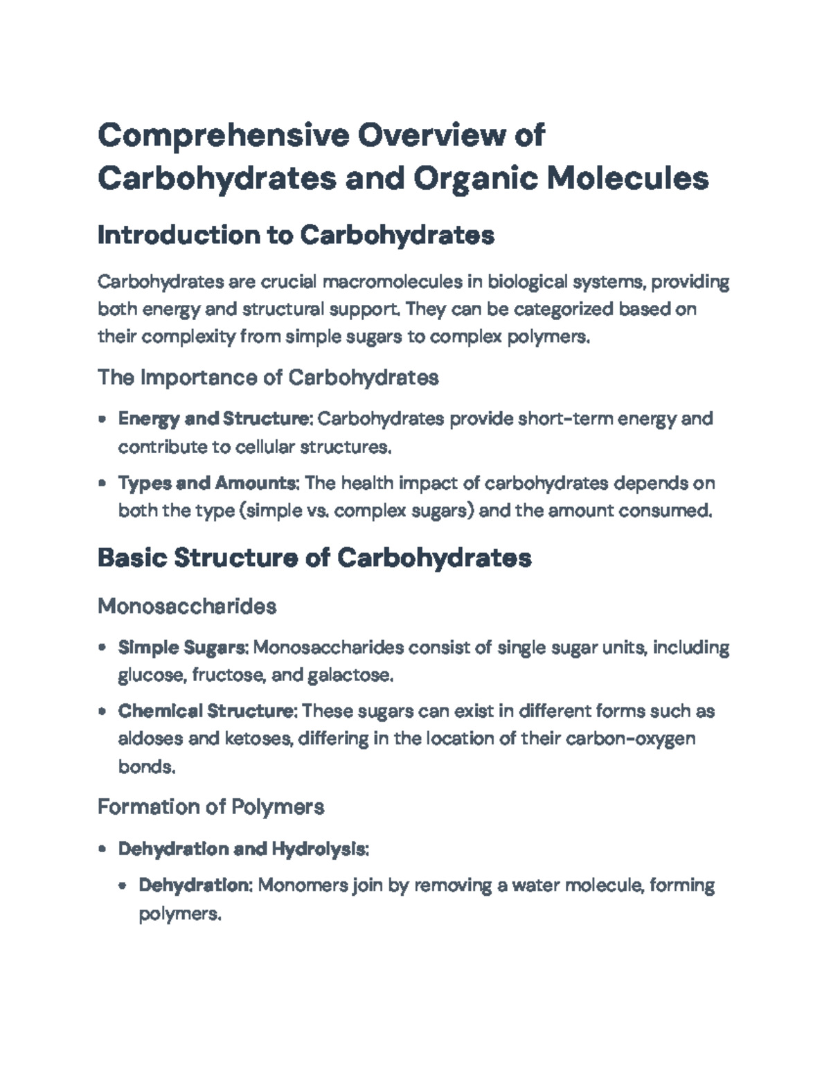 Comprehensive Overview of Carbohydrates and Organic Molecules (BIO 101 ...