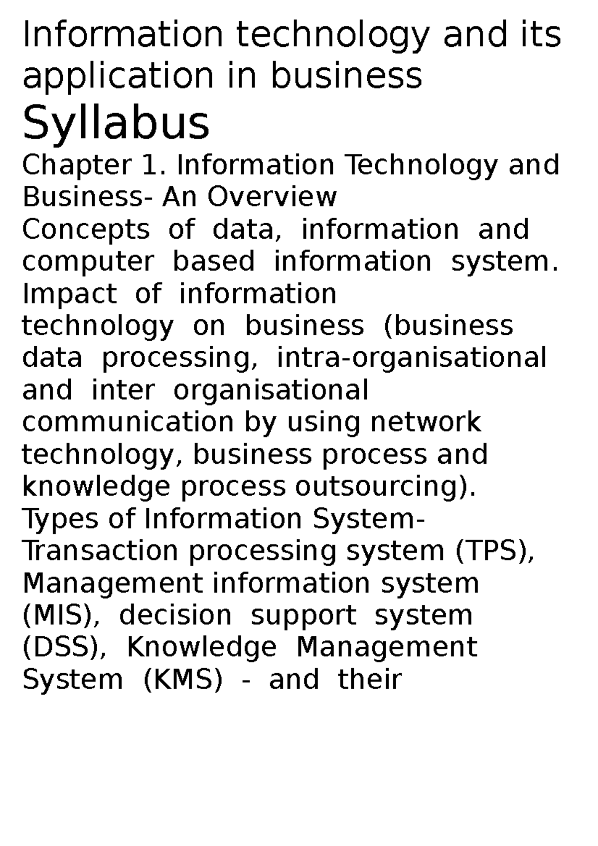 IT and Its Business Applications - Syllabus Overview for Course Code ...