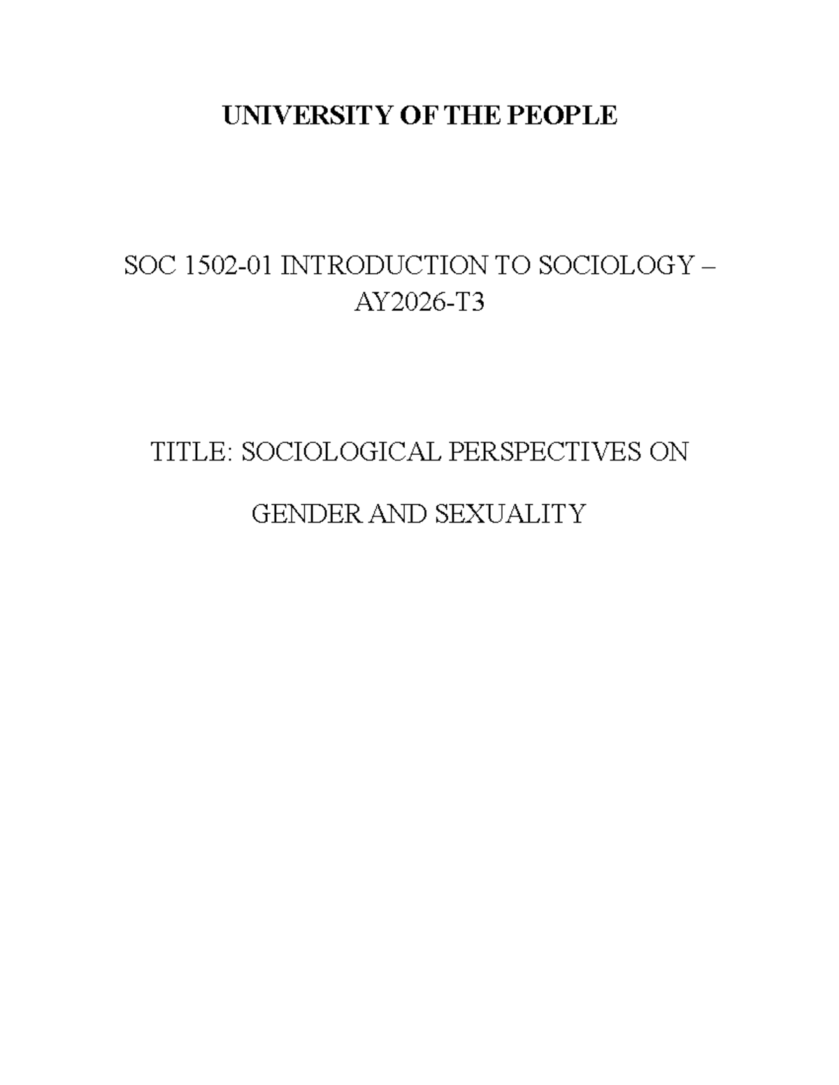 SOC1502 Assignment: Sociological Perspectives on Gender & Sexuality ...