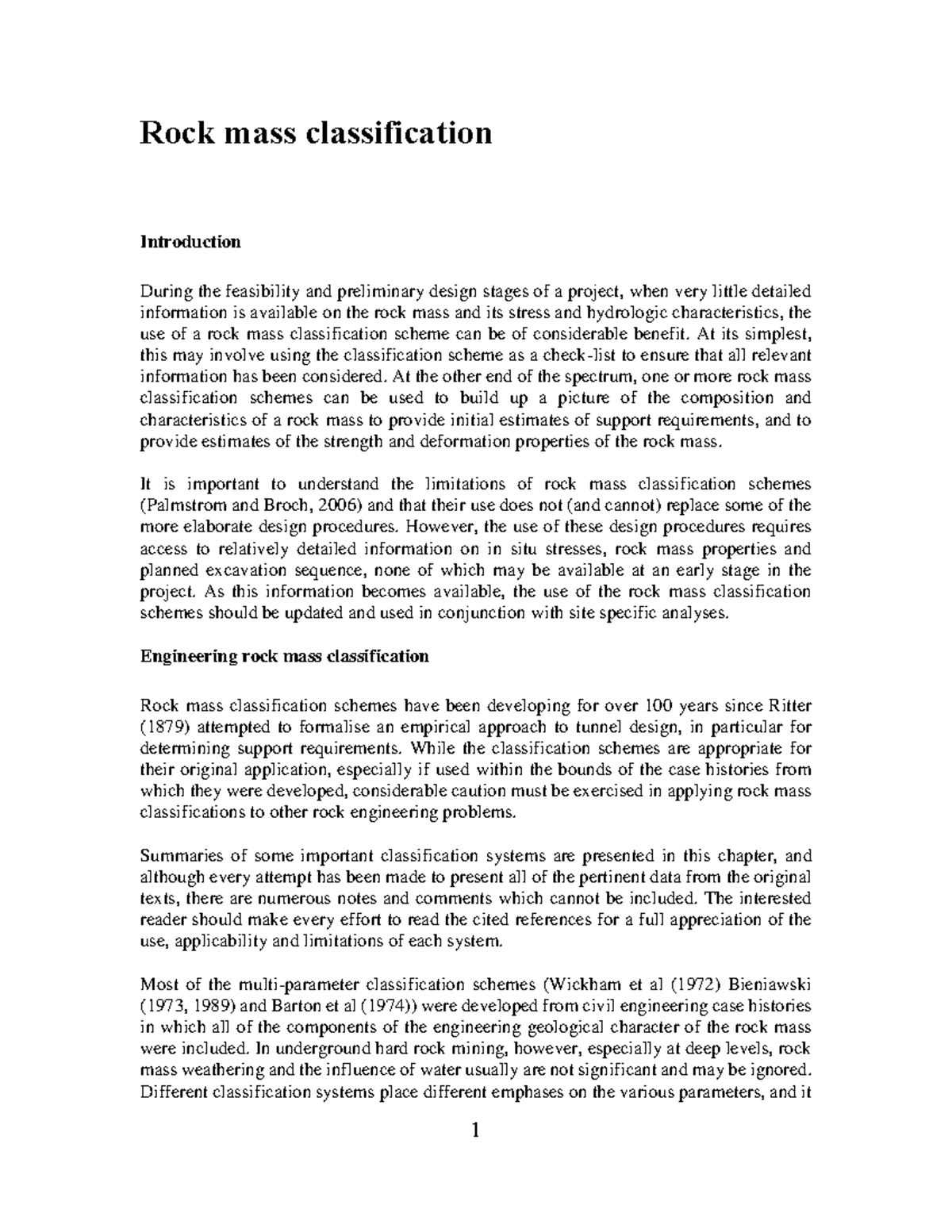 Rock Mass Classification Overview for Engineering Applications - Studocu