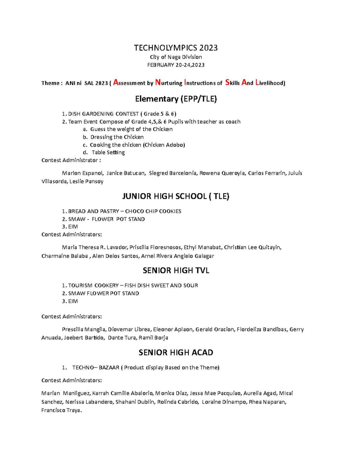 EPP TLE TVL Technolympics 2023: Events & Contest Details in Naga - Studocu