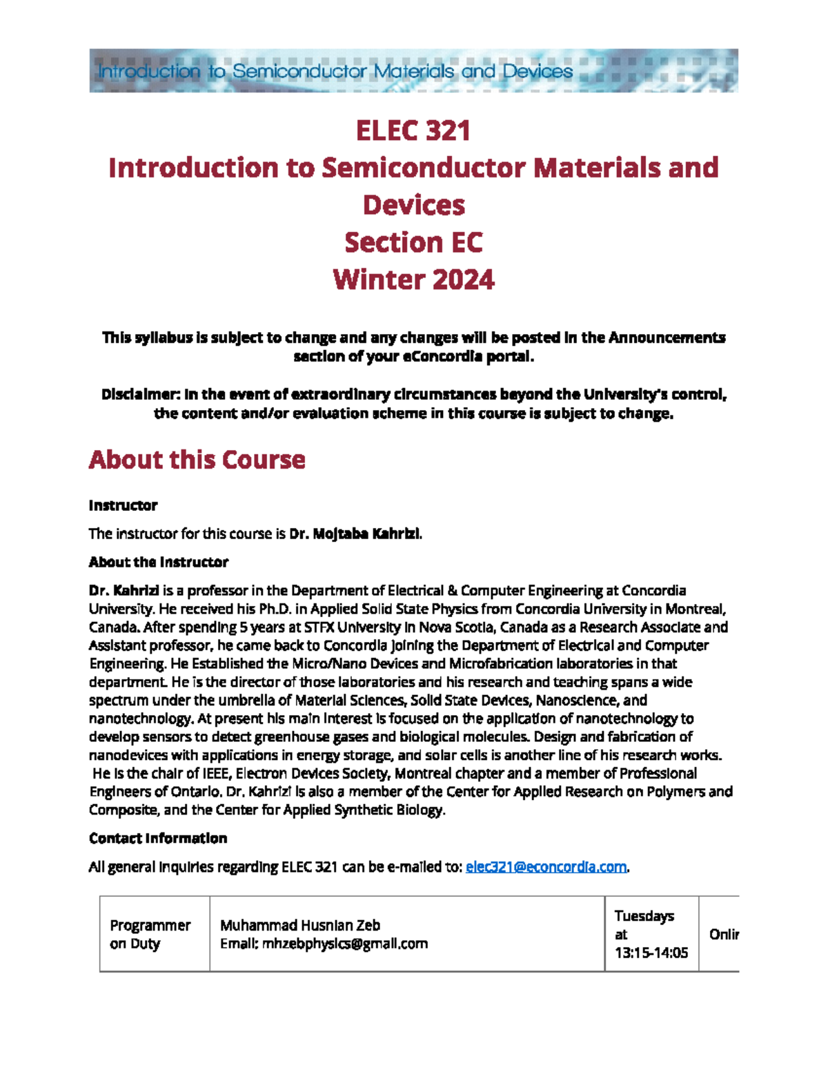 ELEC 321 - Syllabus for Introduction to Semiconductor Materials ...