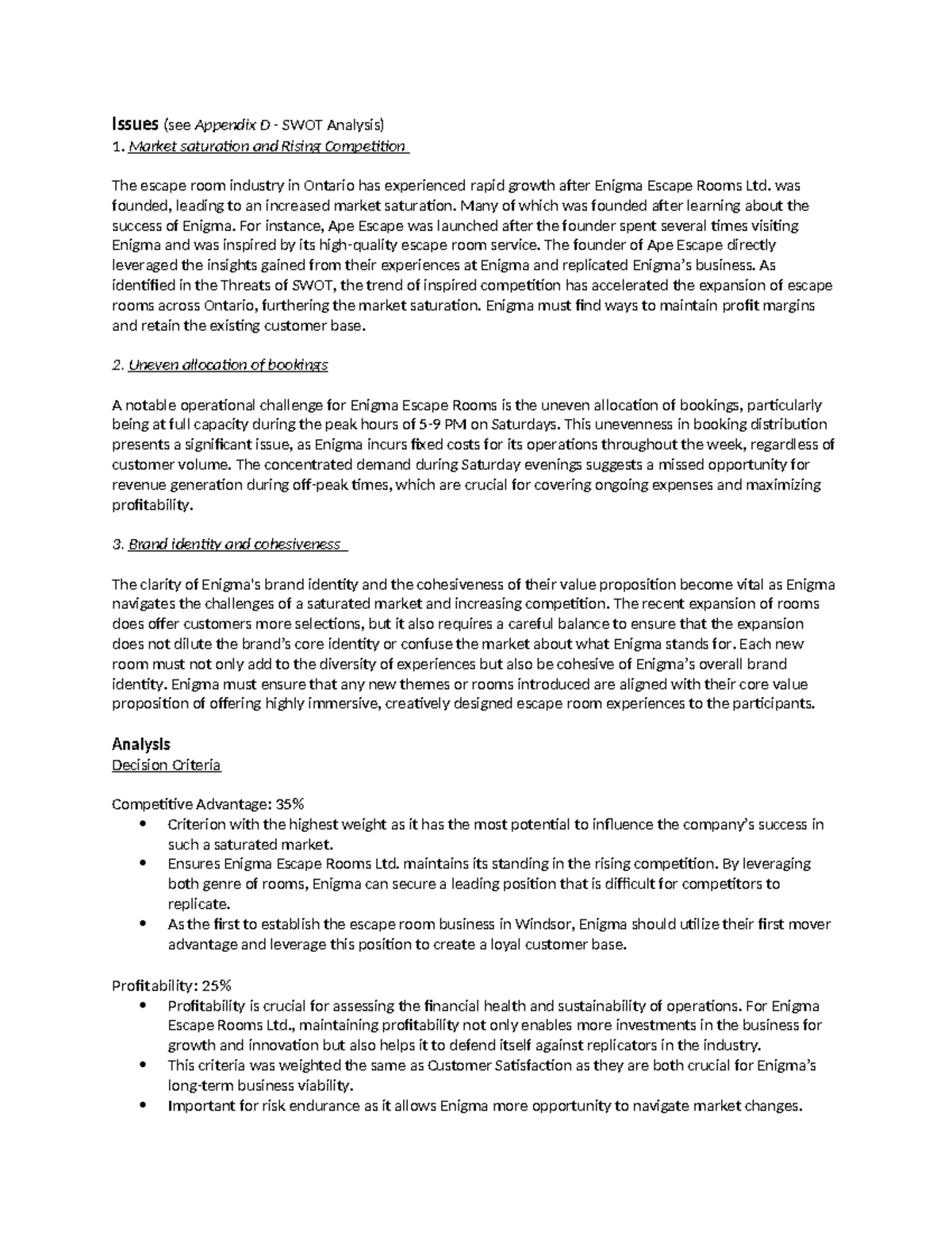 COMM 101 - Case Memo 1 - SWOT Analysis & Recommendations - Studocu