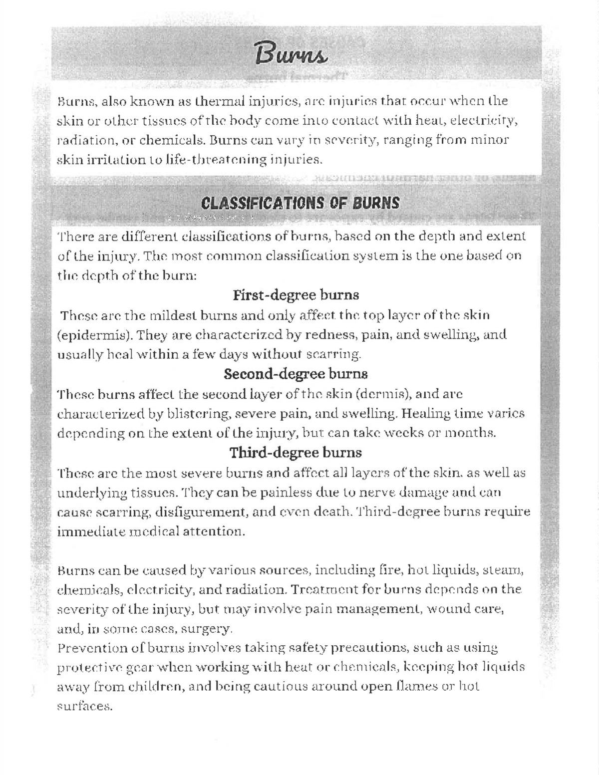 Burns Overview and Treatment - Key Concepts and Classifications - Studocu