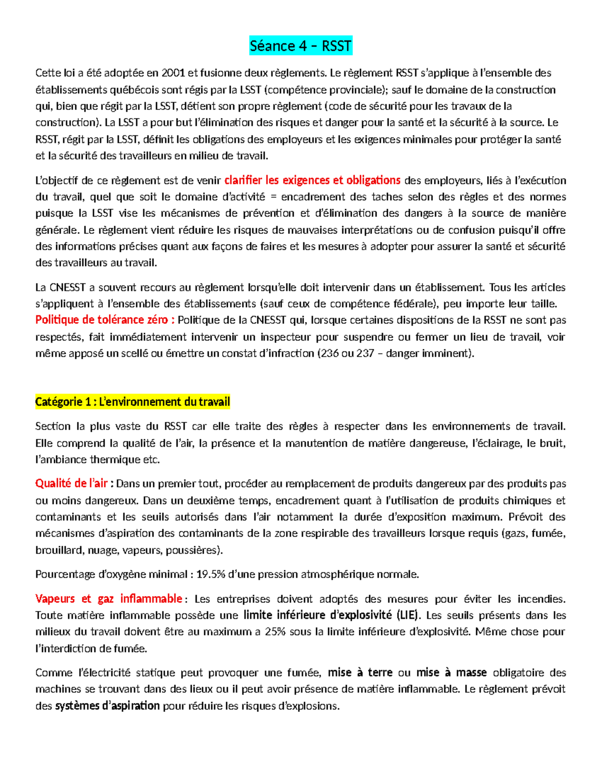 Séance 4 RSST : Réglementation sur la Santé et Sécurité au Travail ...