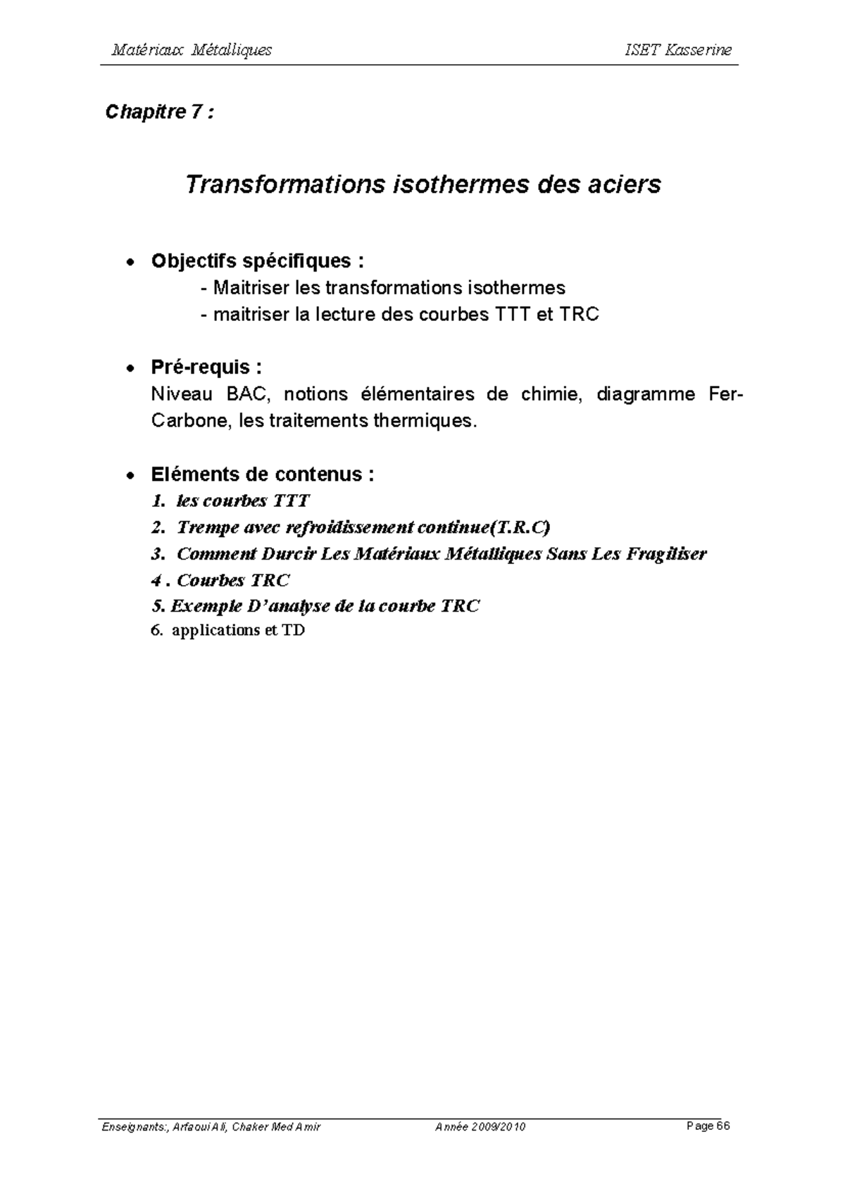 Chapitre 7 : Transformations Isothermes des Aciers (Mécanique des ...