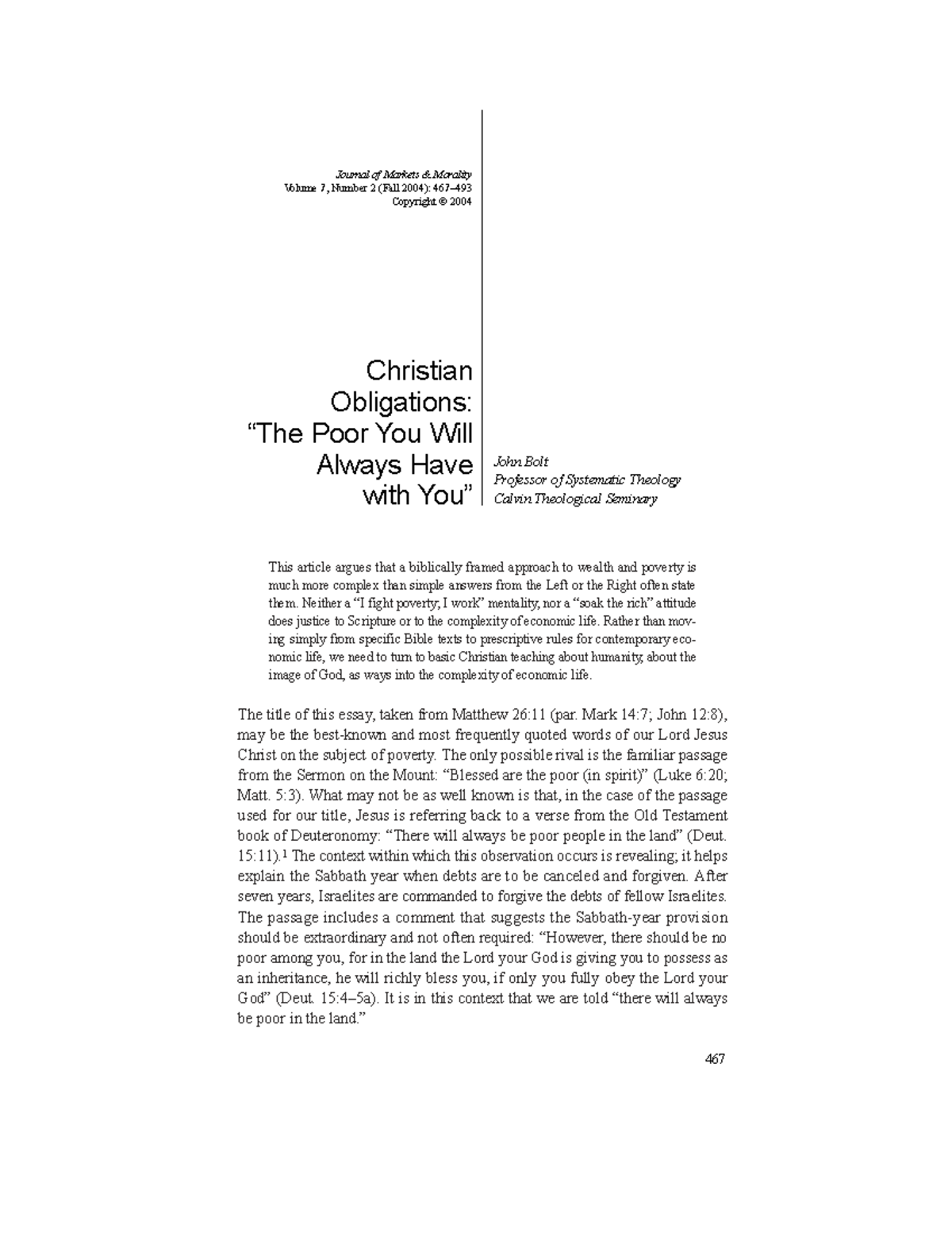 Christian Obligations: Understanding Poverty and Wealth in Scripture ...