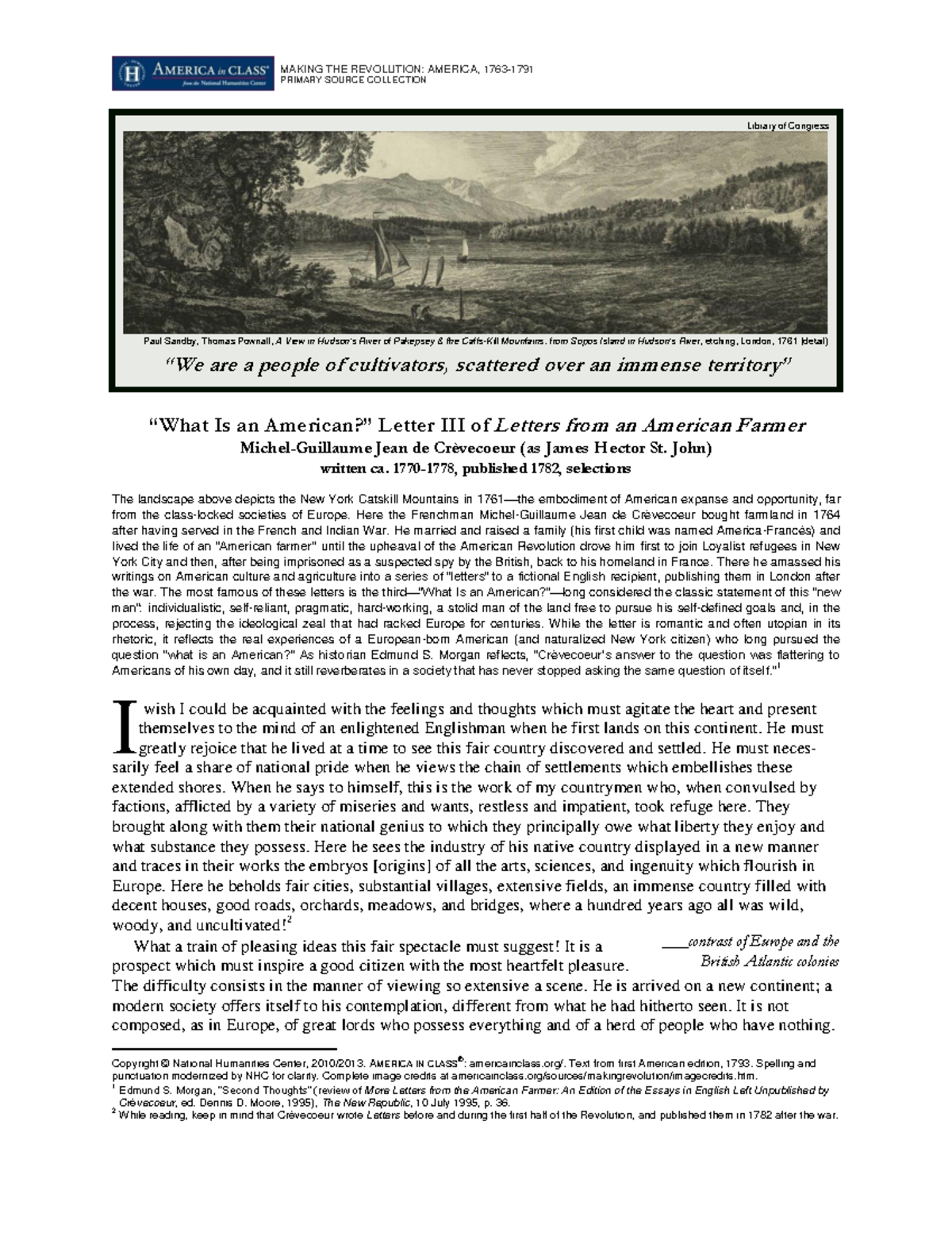 CRÉVECOEUR'S LETTERS: AMERICAN IDENTITY IN THE REVOLUTIONARY ERA - Studocu