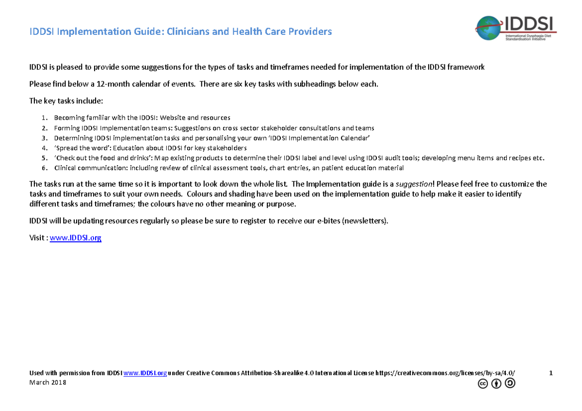 IDDSI Implementation Guide for Clinicians and Health Care Providers ...