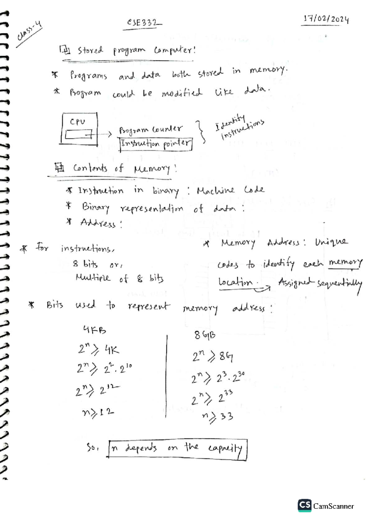 CSE332 Class Notes: Stored Program Computer & CPU Architecture - Studocu