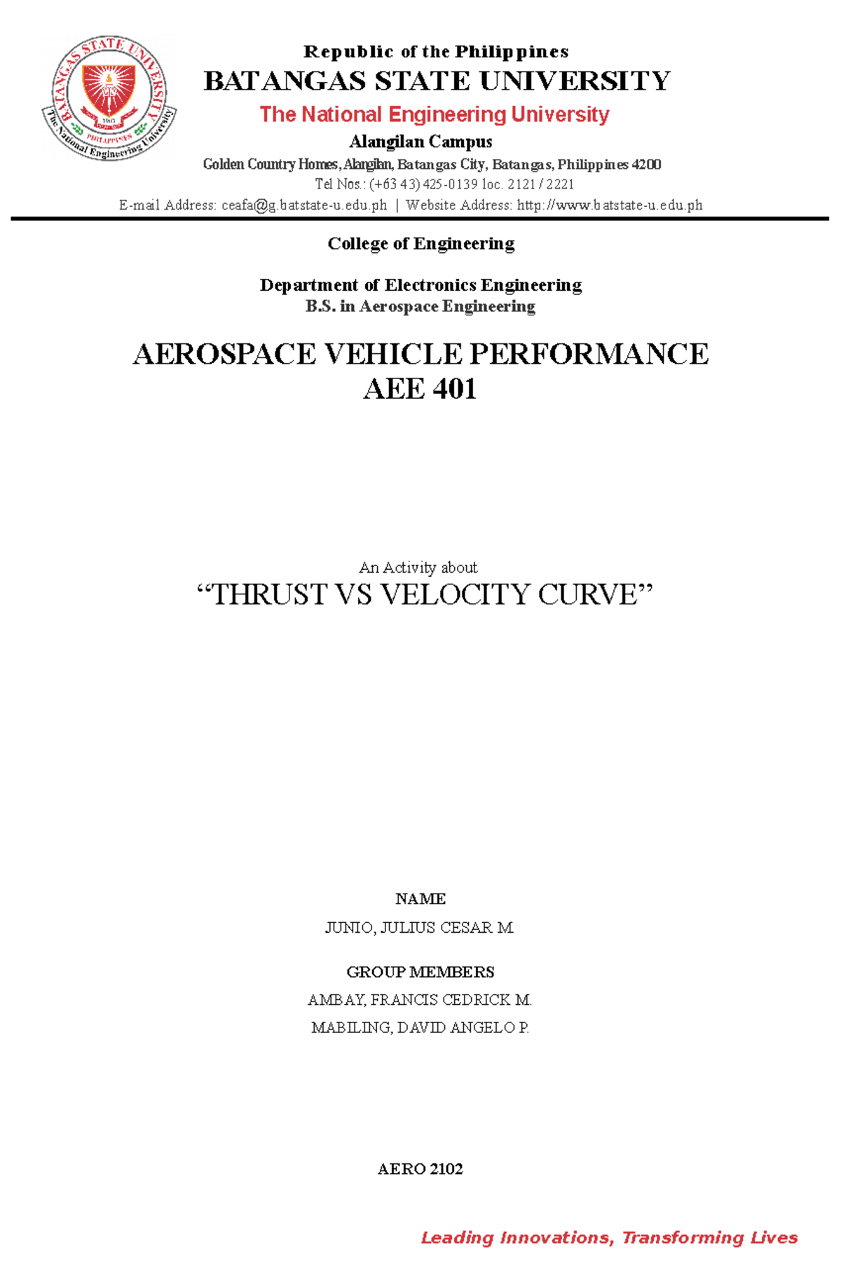 ACT1 - GGGGOOODDD - Republic of the Philippines BATANGAS STATE UNIVERSIT Y The National ...