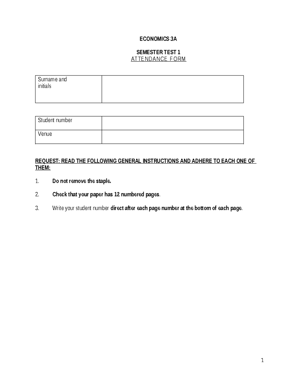 Economics 3A test 1 2024 copy - ECONOMICS 3A SEMESTER TEST 1 ATTENDANCE ...