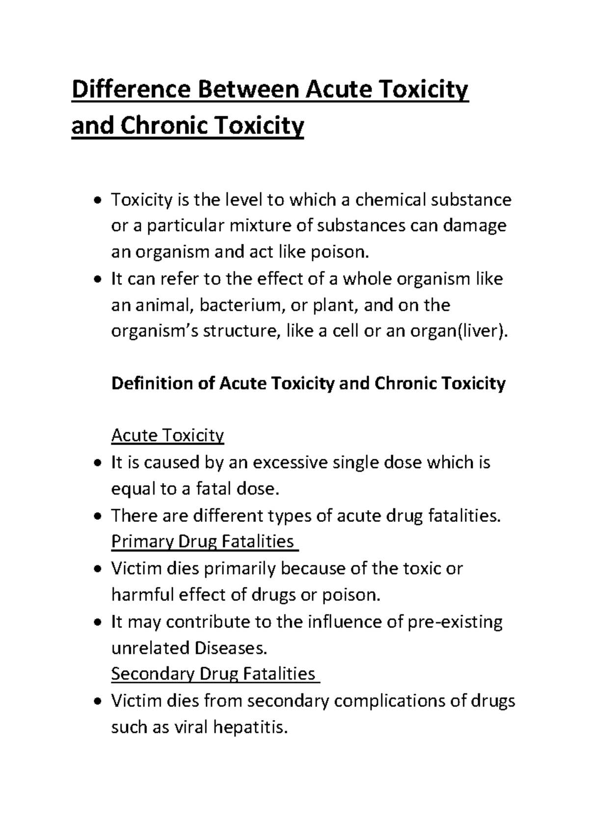 Acute toxicity and chronic toxicity - summary - Difference Between ...