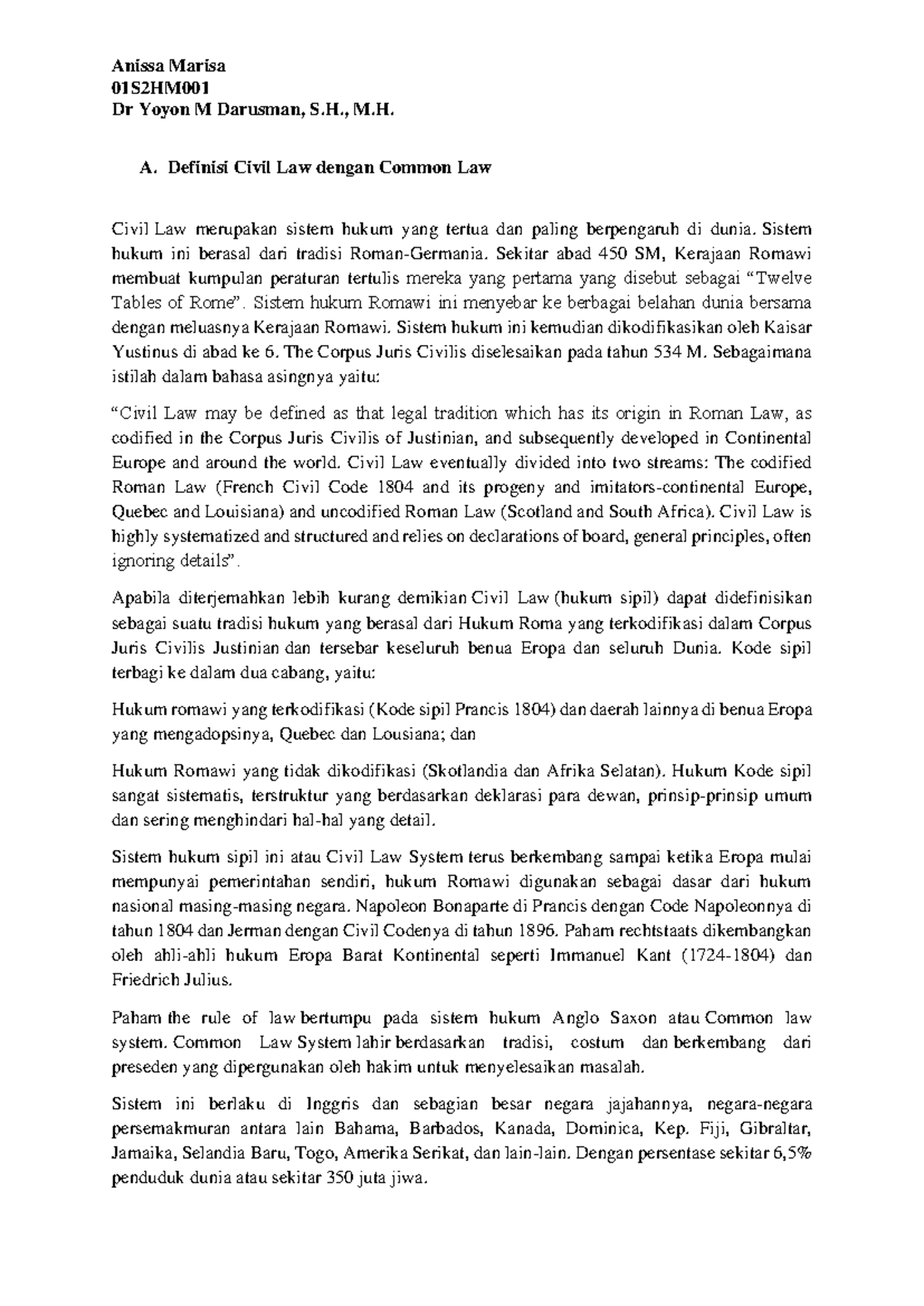 Roman Civil Code dan Napoleon Civil Code - Teori dan Sejarah ...