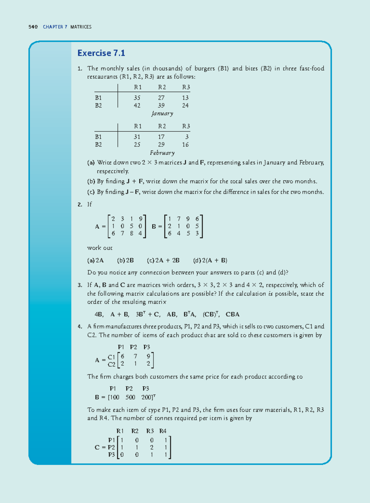 Exercise 7: Matrices and Operations for Course 540 - Studocu