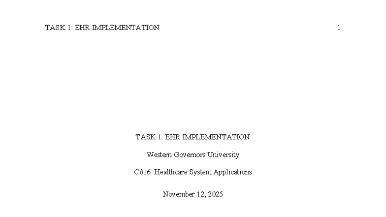 C816: Task 1 - EHR Implementation Analysis and Recommendations - Studocu