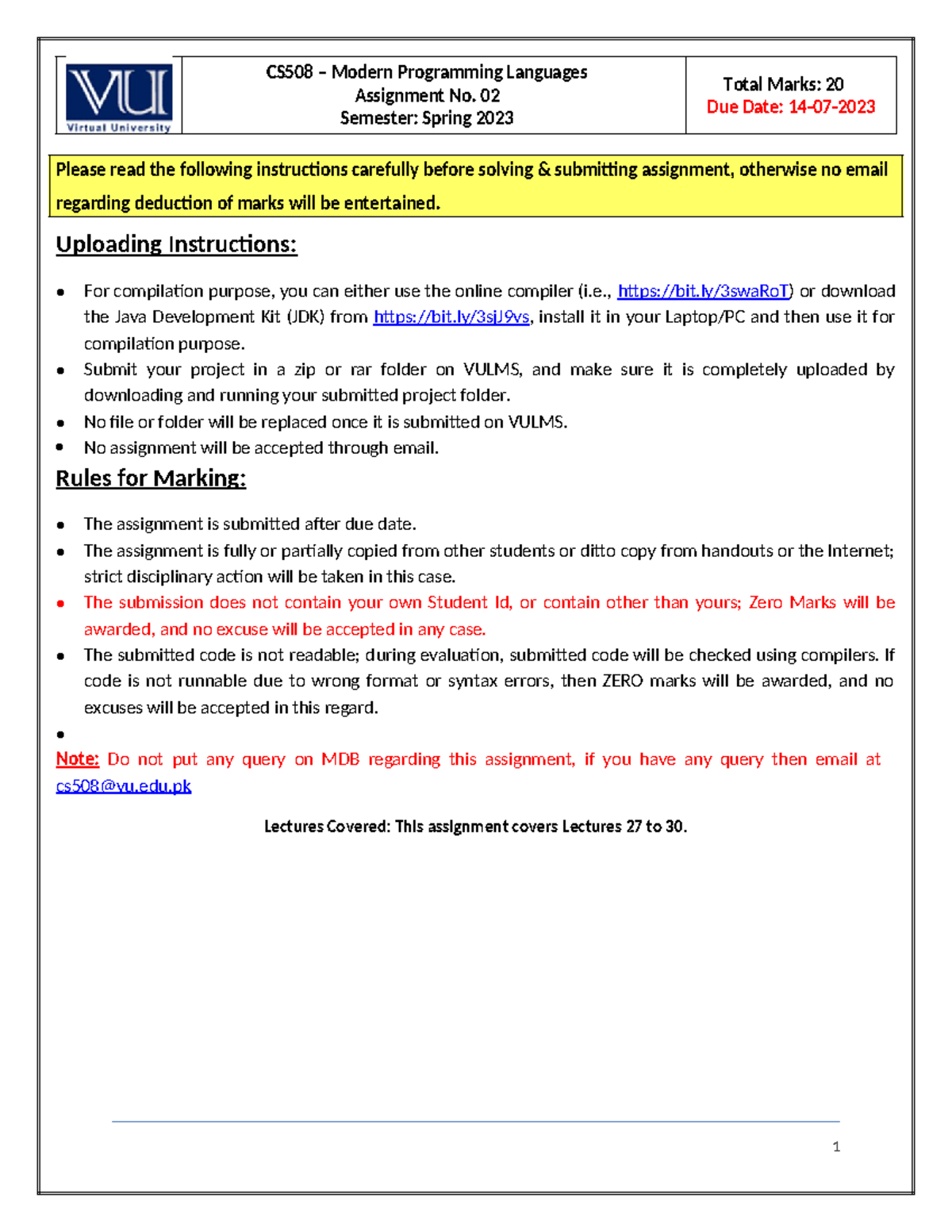 Spring 2023 CS508 2 - CS508 – Modern Programming Languages Assignment ...