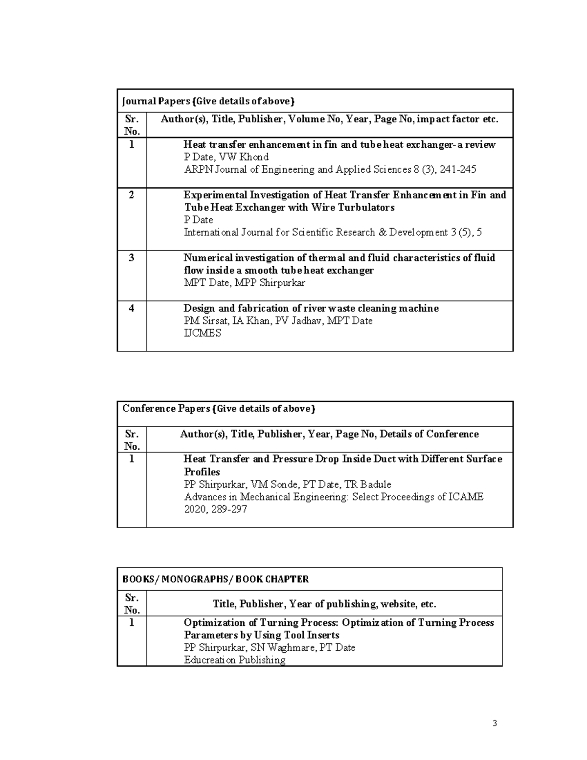 Journal Papers and Conference Papers Summary for Engineering Studies ...