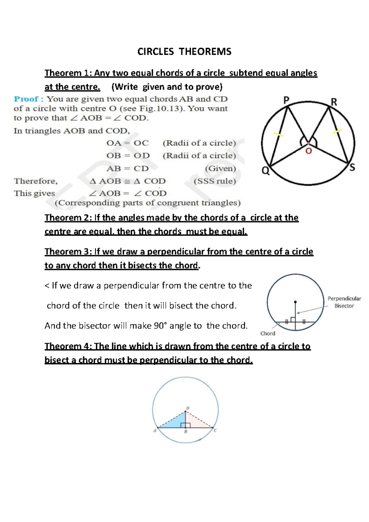 CIRCLES THEOREMS: Key Concepts and Proofs for Geometry Study - Studocu