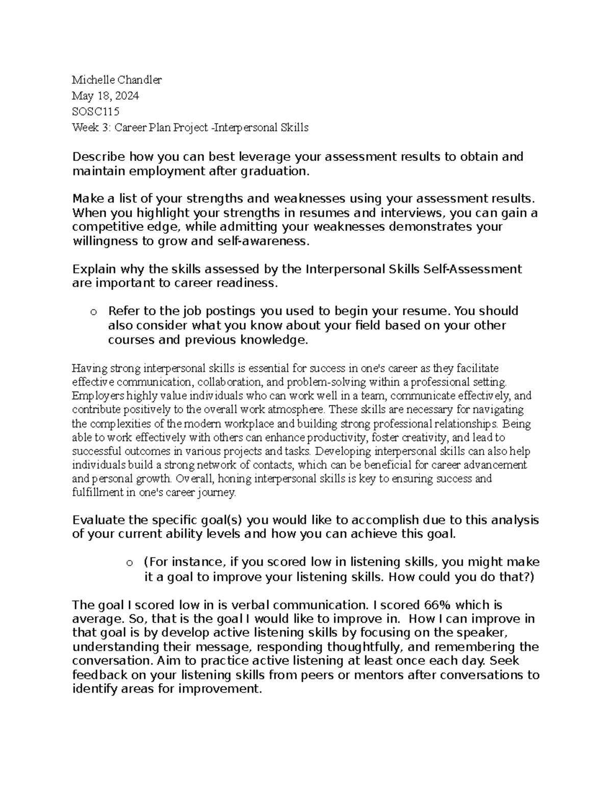 SOSC Career Plan Project - Week 3: Leveraging Interpersonal Skills ...