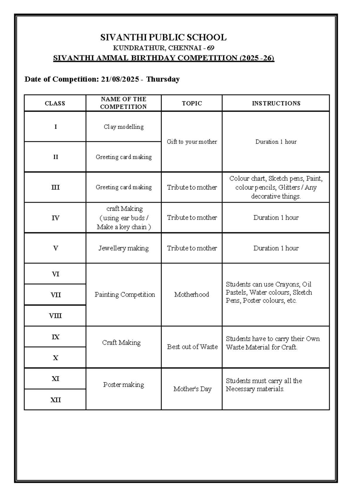 SIVANTHI AMMAL BIRTHDAY COMPETITION 2025-26 Guidelines - Studocu