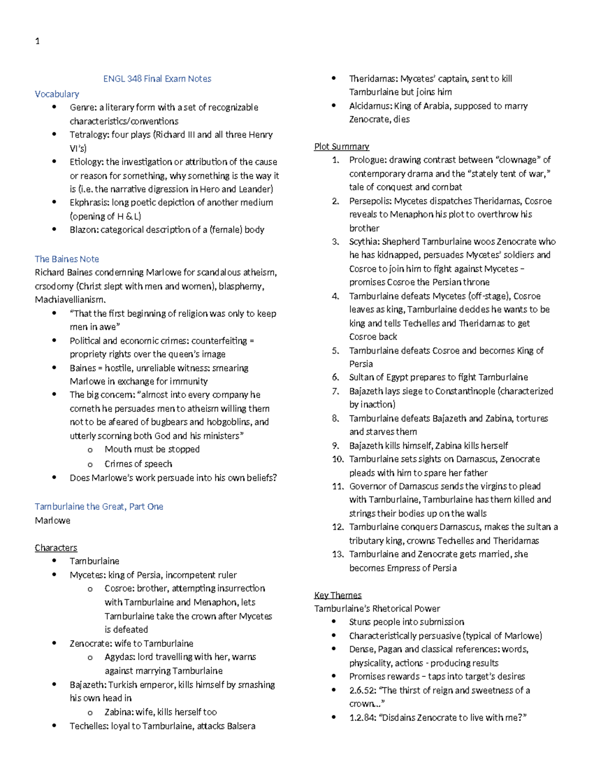 ENGL 348 Final Exam Notes: Key Readings & Course Summaries - Studocu