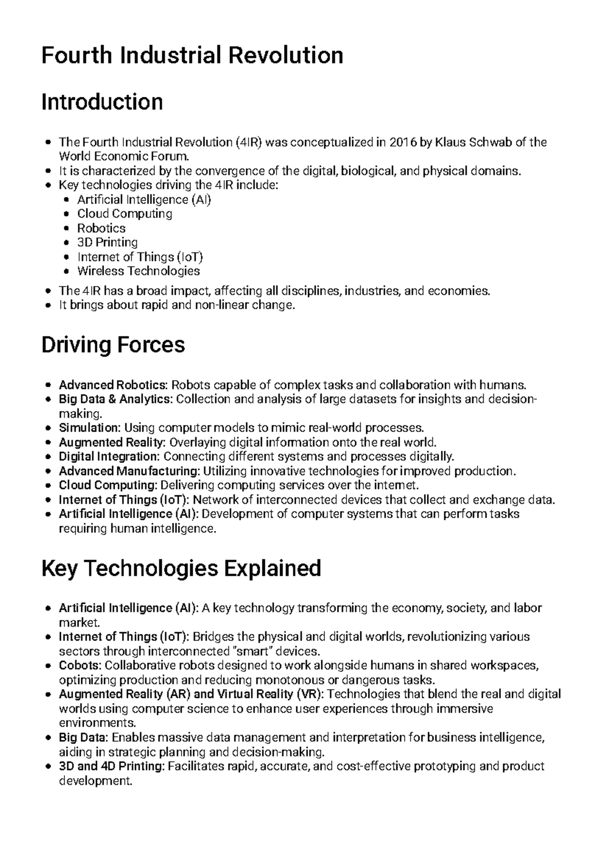 Overview of the Fourth Industrial Revolution (4IR) - Study Guide - Studocu