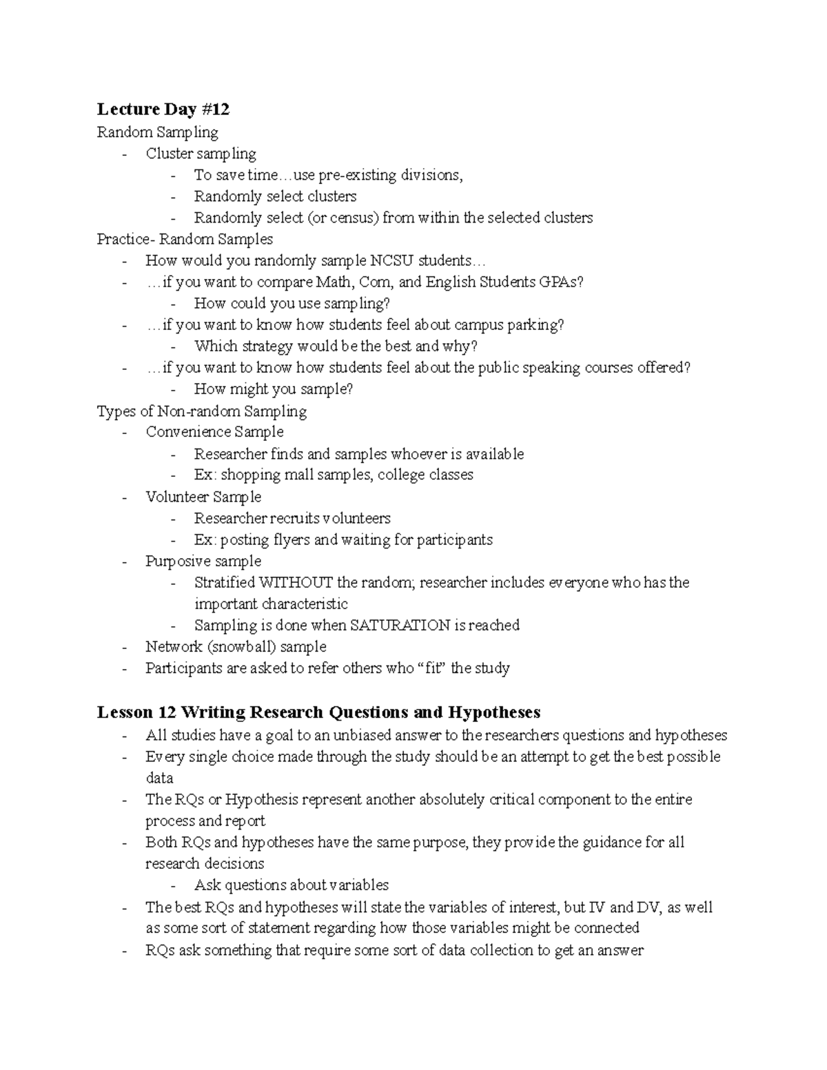 COM 240 Ch 12 - Taught by Ryan Hurley - Lecture Day Random Sampling ...