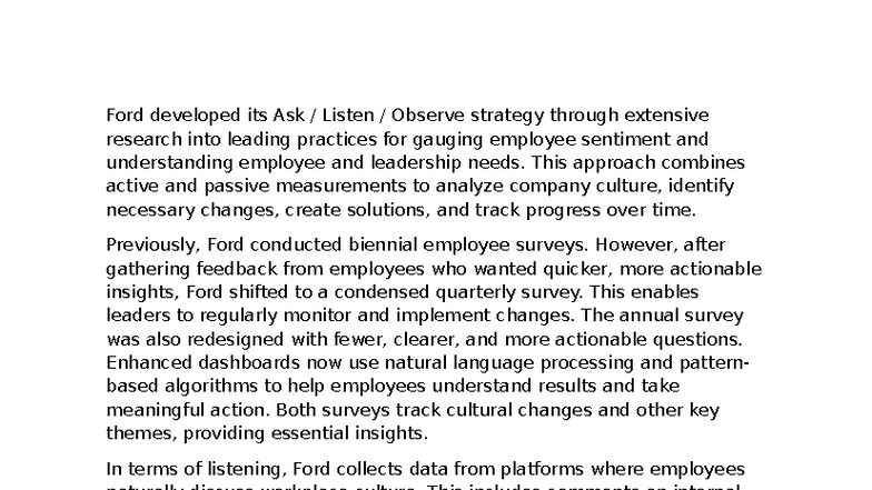 Ford's Ask Listen Observe Strategy: Enhancing Employee Engagement - Studocu