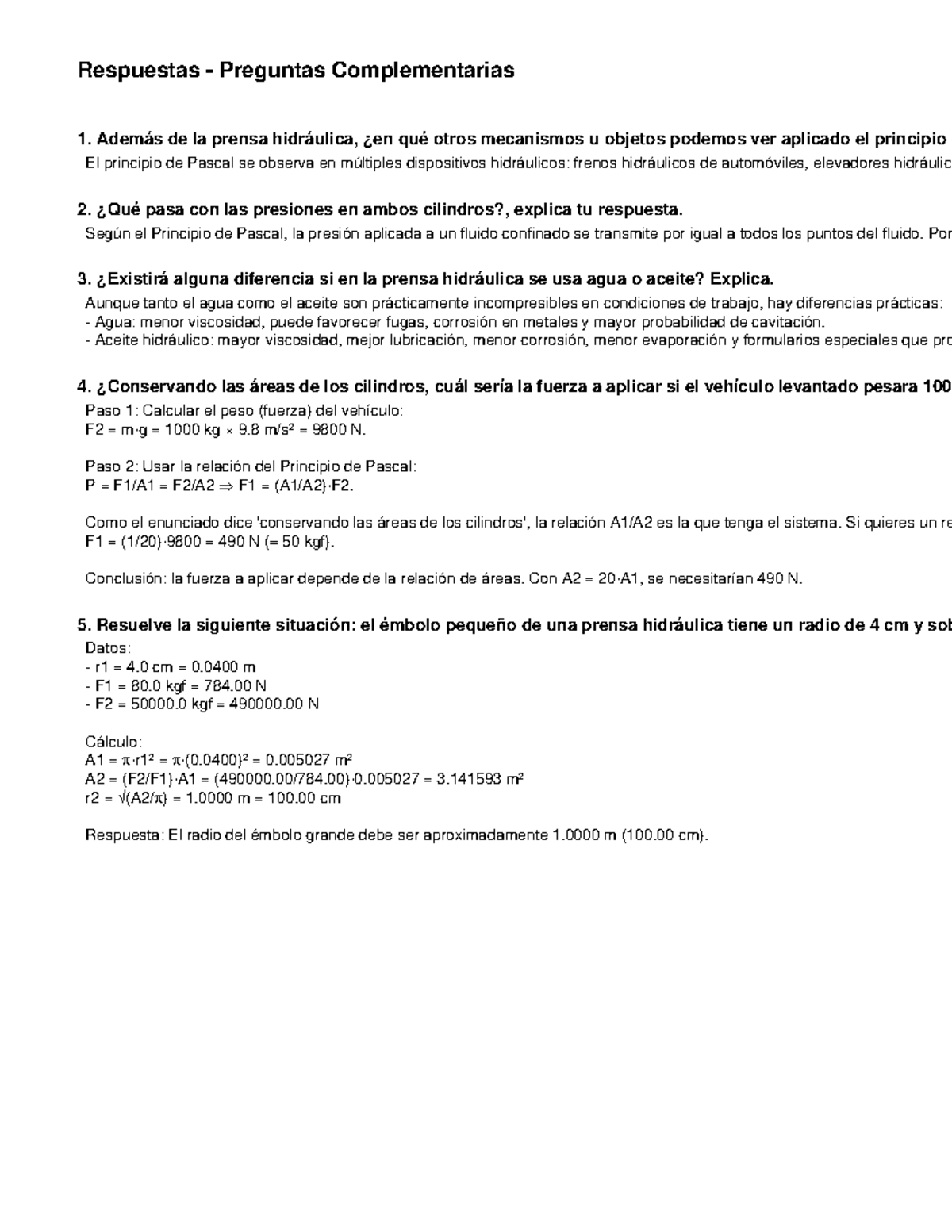 Respuestas a Preguntas sobre el Principio de Pascal - TFCGDT - Studocu