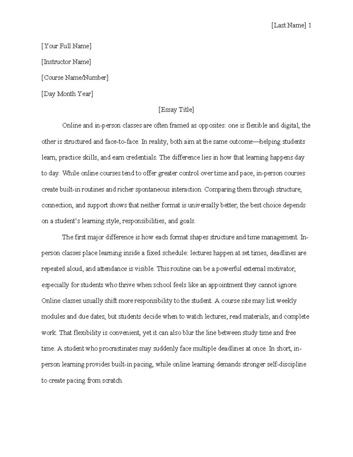 MLA Compare & Contrast: Online vs In-Person Learning - Studocu