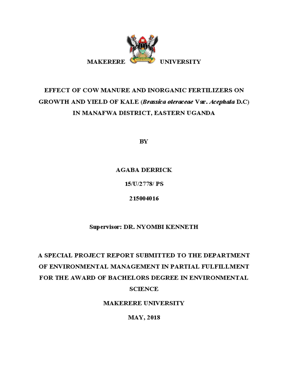 Effects of Cow Manure & Inorganic Fertilizers on Kale Growth - ES 15 ...