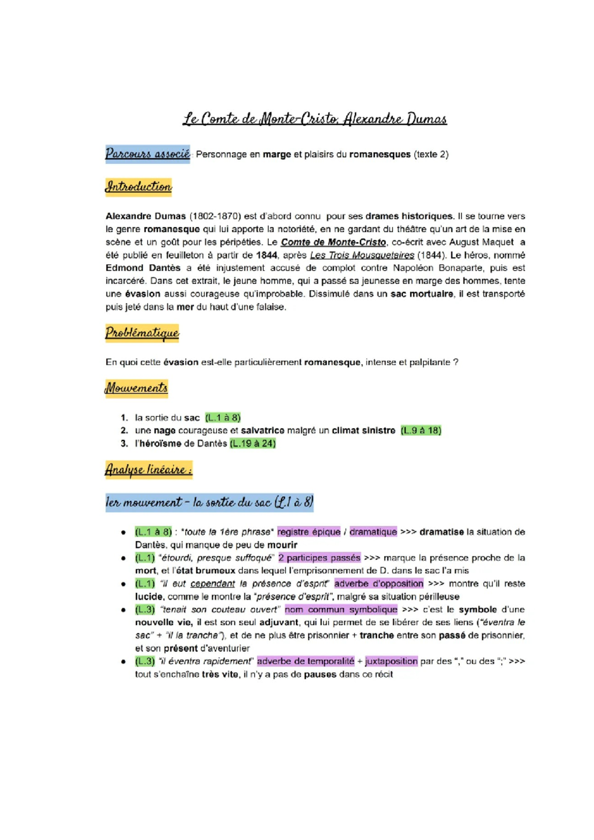 Fiche EAF EL12 : L'évasion romanesque d'Edmond Dantès - Studocu