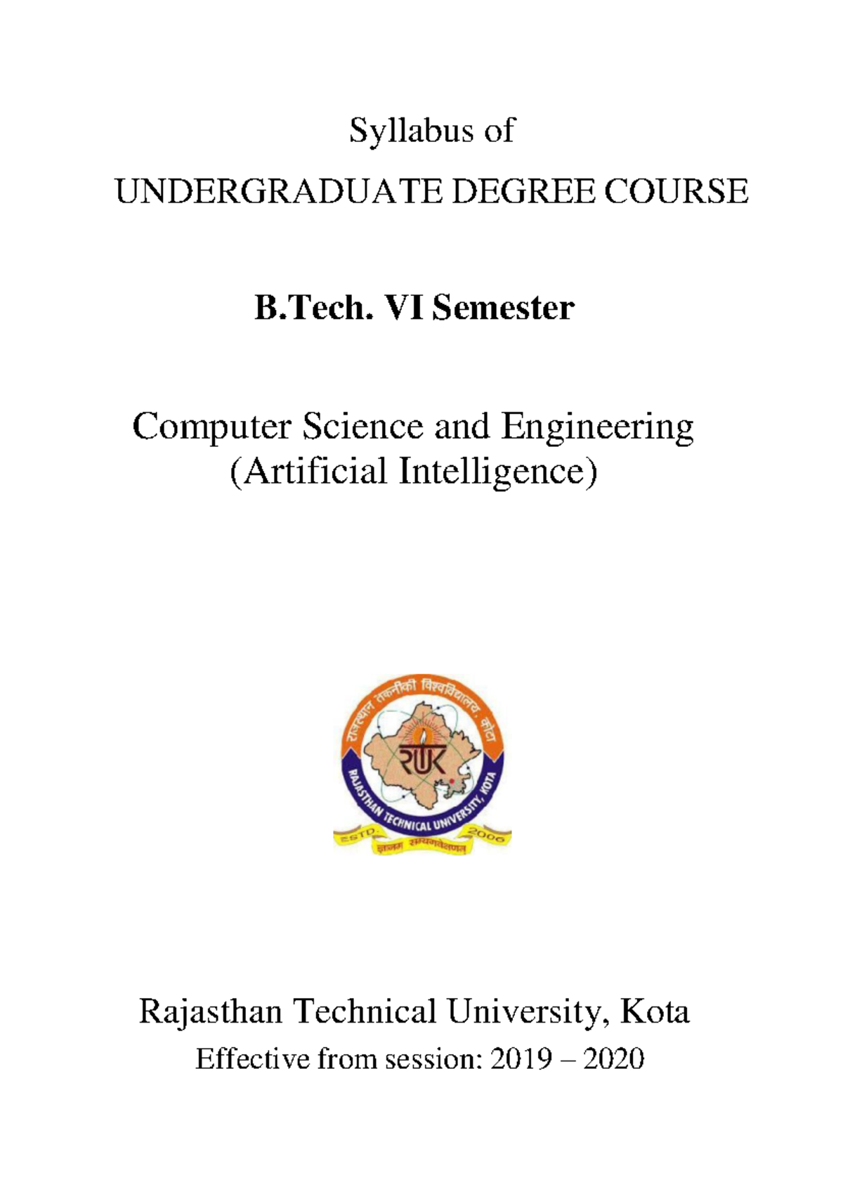 Syllabus for 3rd Year B. Tech CSE(AI) - V & VI Semesters - Studocu