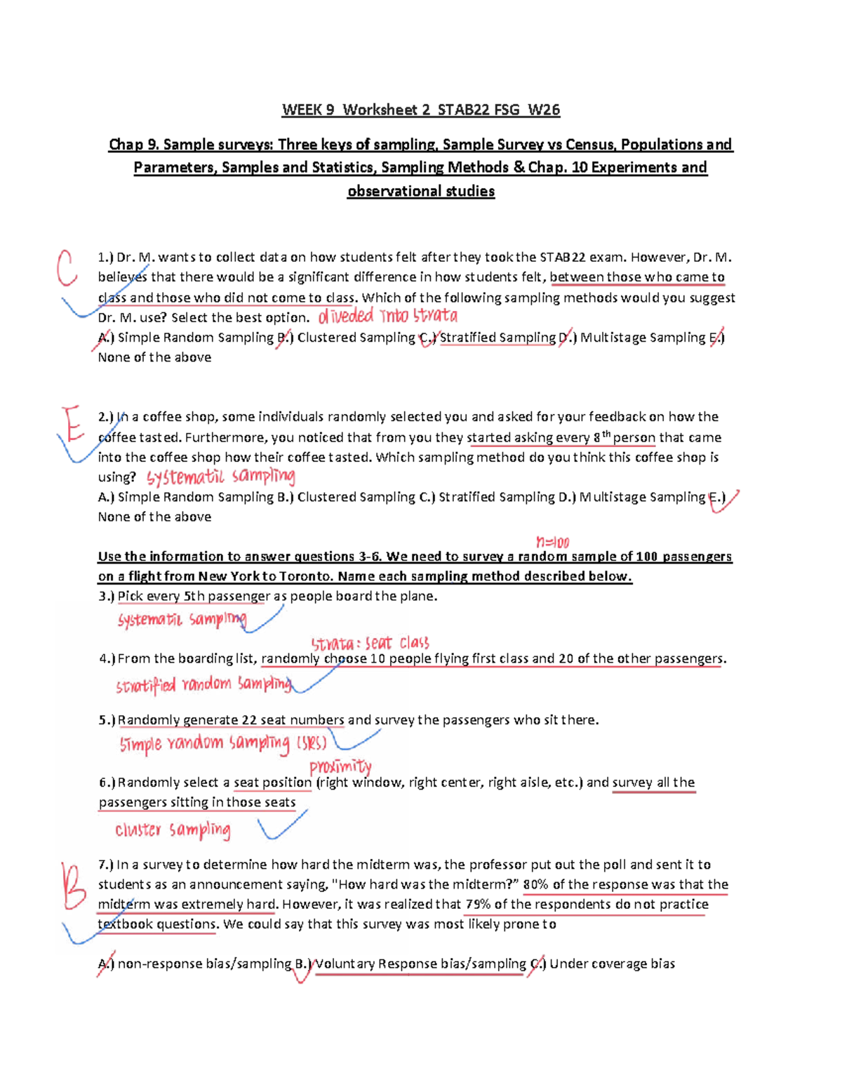 WEEK 9 Worksheet 2 - STAB22 FSG - Sampling Methods & Studies - Studocu