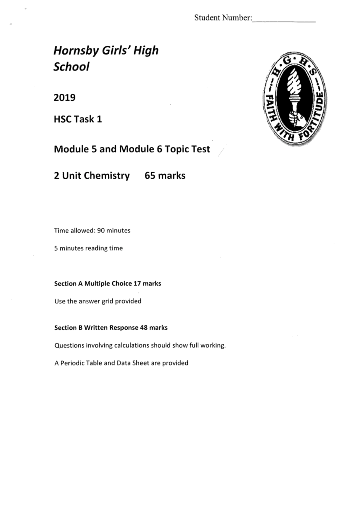 2019 HSC Chemistry Topic Test 2 (Modules 5 & 6) - Horns High School ...