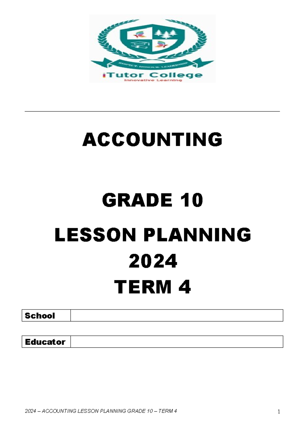 Grade 10 Accounting Lesson Plans for 2024 - Term 4 Overview - Studocu